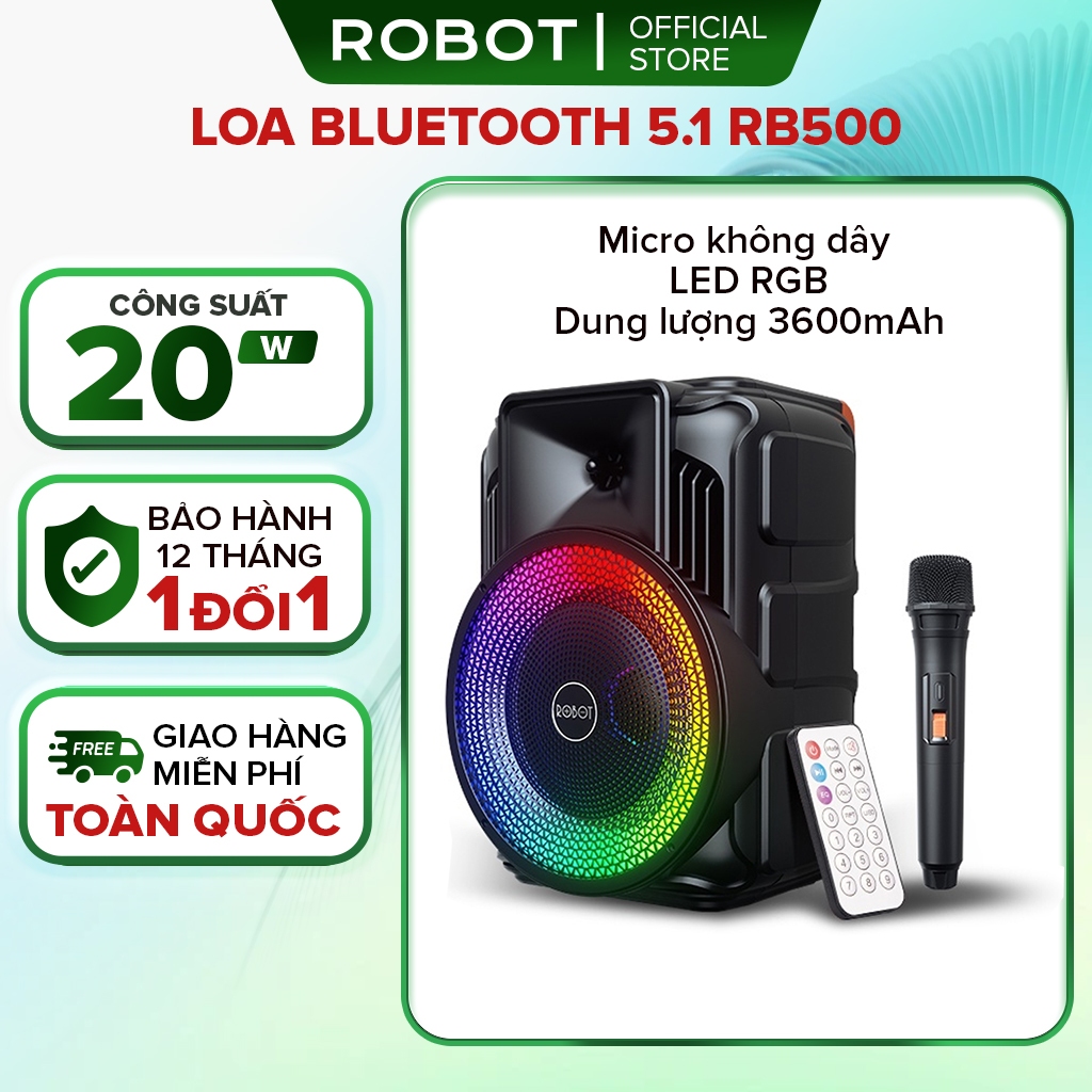 Loa Bluetooth Karaoke ROBOT RB500 Công Suất 20W - Hiệu Ứng LED RGB - Micro Không Dây | Shopee ...