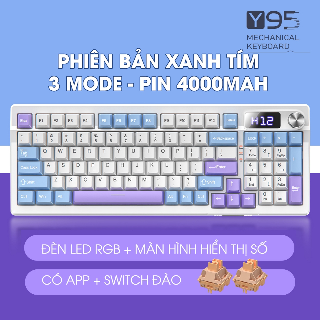 Bàn phím cơ gaming không dây SIDOTECH Y95 bluetooth 3 mode 95 phím có ...