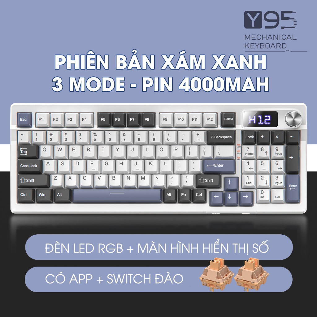 Bàn phím cơ gaming không dây SIDOTECH Y95 bluetooth 3 mode 95 phím có ...