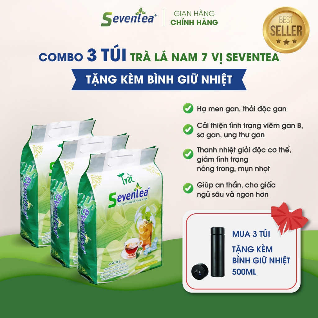 Combo 3 túi Trà Lá Nam 7 vị SevenTea tặng kèm bình giữ nhiệt thanh nhiệt, giải độc gan, ngủ ngon ...