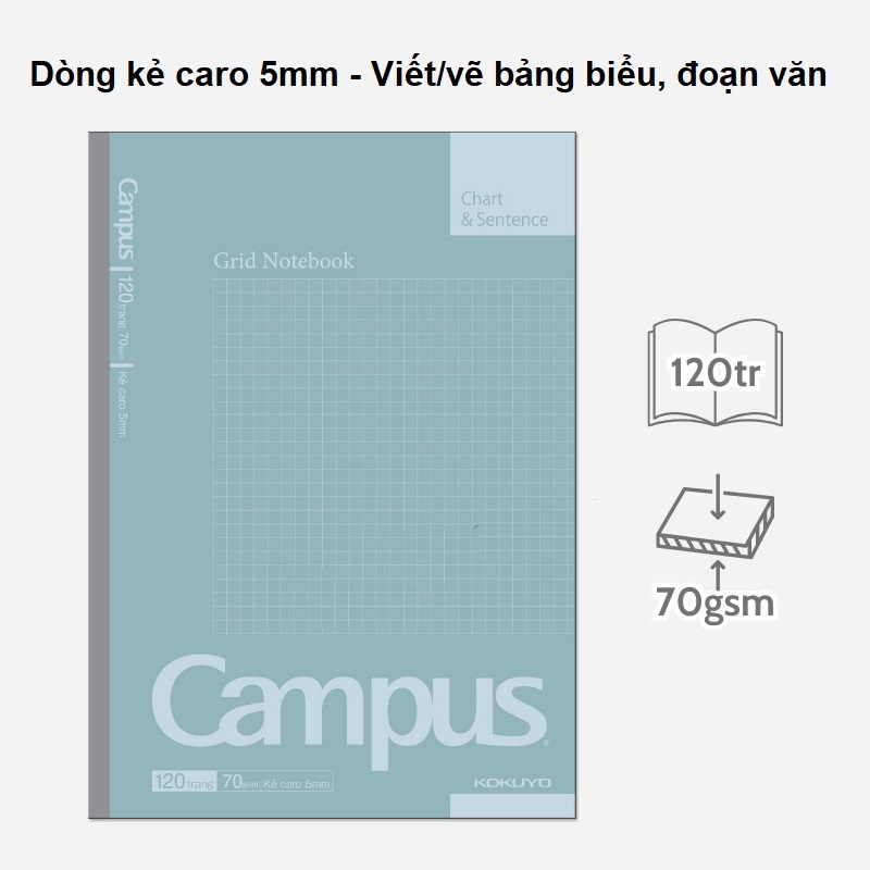 Combo 5 Vở Caro Campus Basic Notebook 120 trang Phong cách đơn giản ...