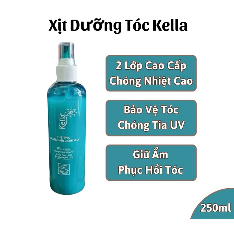 Xịt dưỡng tóc chống nhiệt kella 250ml. xịt 2 lớp kella xanh | Shopee ...