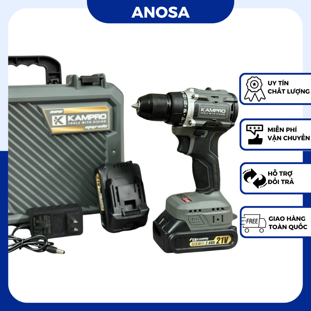 Máy khoan pin Kampro K-9021 Không chổi than Đầu 10mm Autolock Chân pin ...