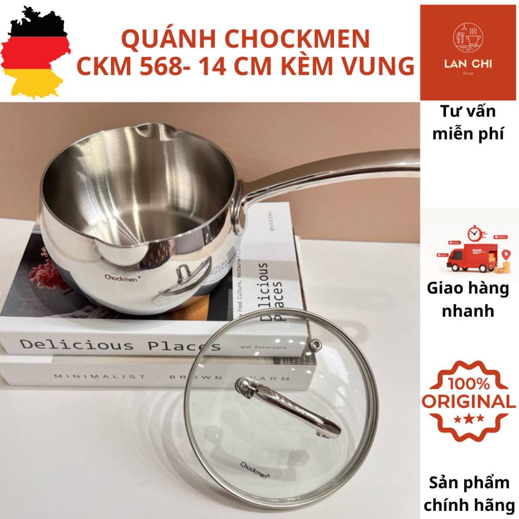 Quánh inox CHOCKMEN 14cm CKM568 kèm vung, quánh inox 14 cm, quánh bếp ...