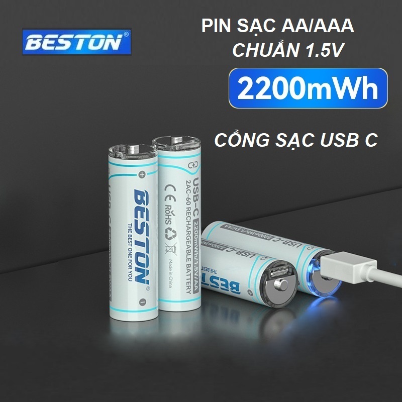Pin sạc AA AAA chuẩn 1.5V Beston sạc trực tiếp qua cổng USB-C dùng cho ...