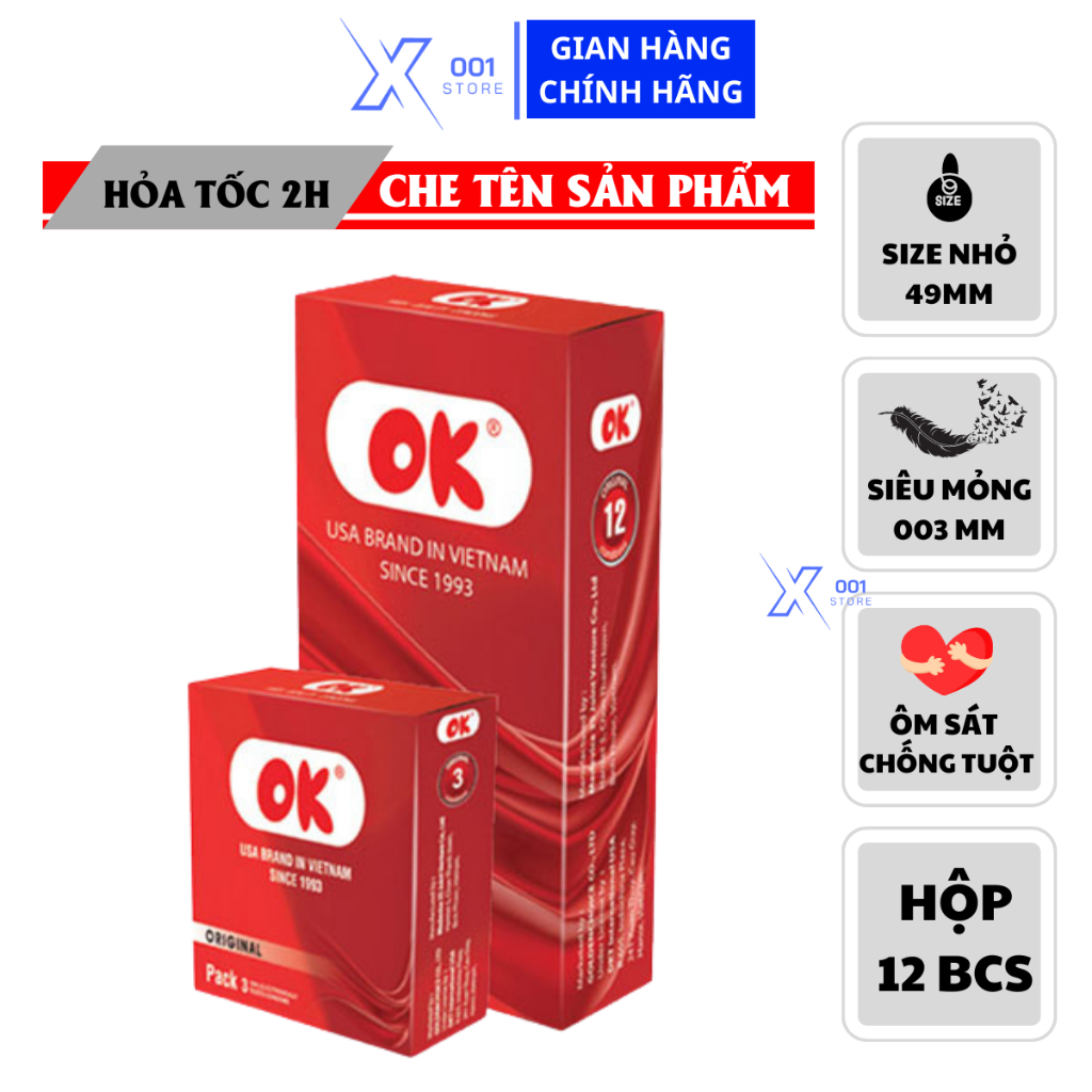 Bao Cao Su OK Original không mùi cao su size 49mm hộp nhỏ 3 bcs và hộp ...