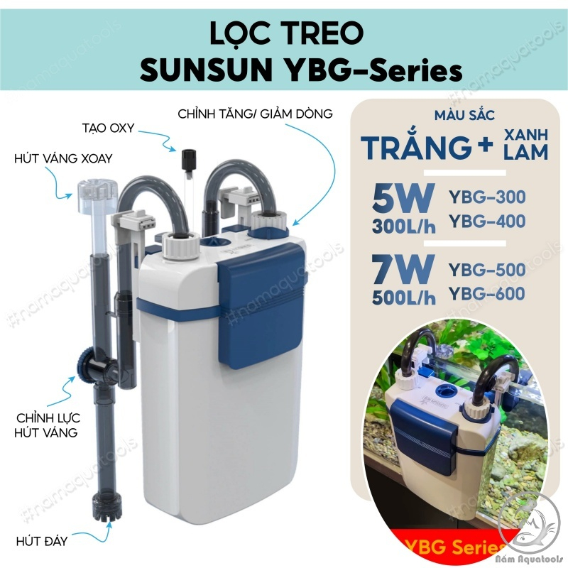 SUNSUN YBG 300 | 400 | 500 | 600 – Lọc treo thế hệ mới có thổi oxy ...