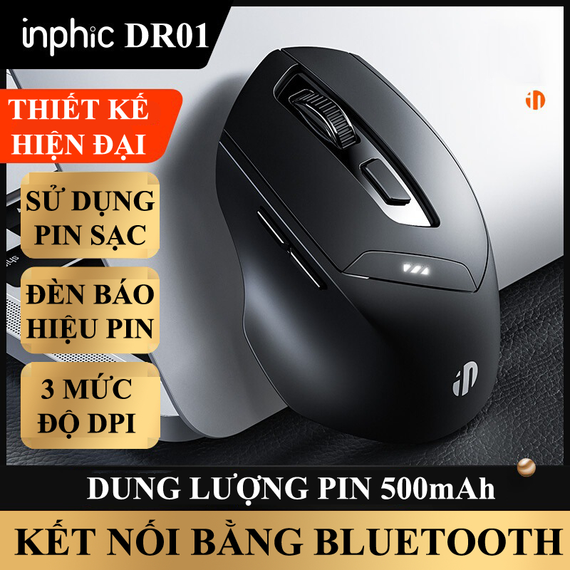 Chuột không dây INPHIC DR01 sử dụng pin sạc thiết kế hiện đại với độ DPI lên đến 1600 có đèn led ...