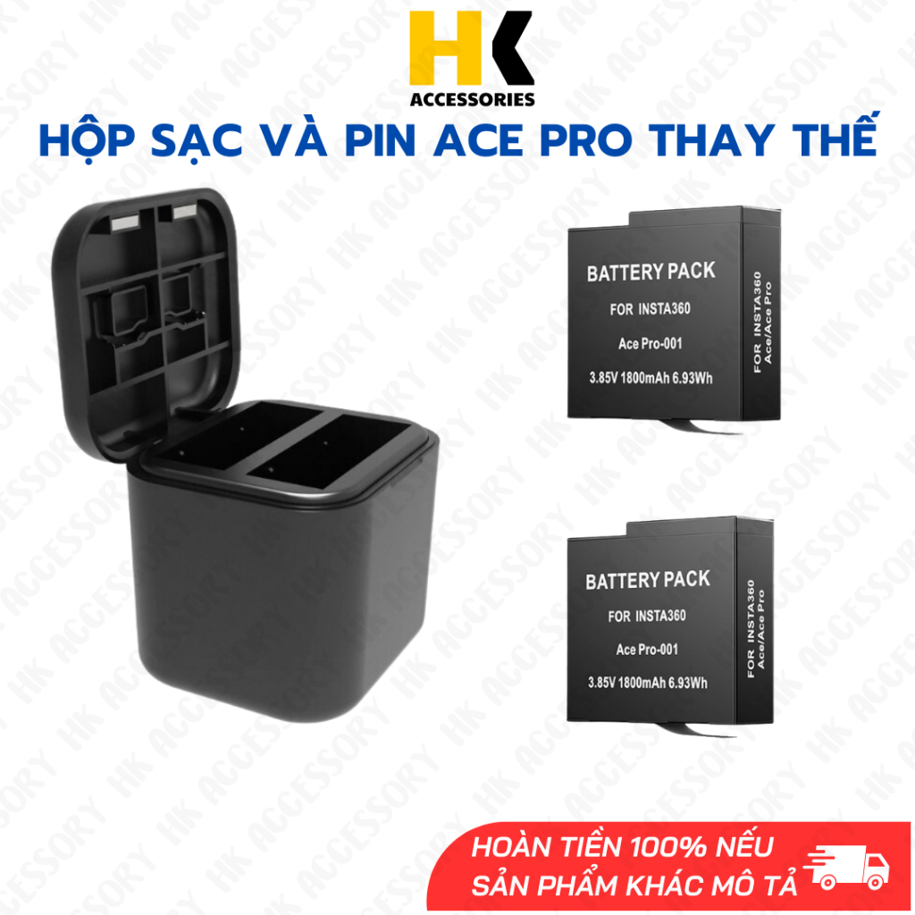 Pin Insta360 Ace Ace Pro và Hộp sạc 2 pin có đèn báo thay thế pin theo ...