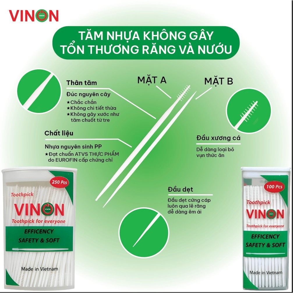 Tăm chỉ nha khoa Vinon, tăm nha khoa, tăm xỉa răng nhựa 2 đầu xương cá ...