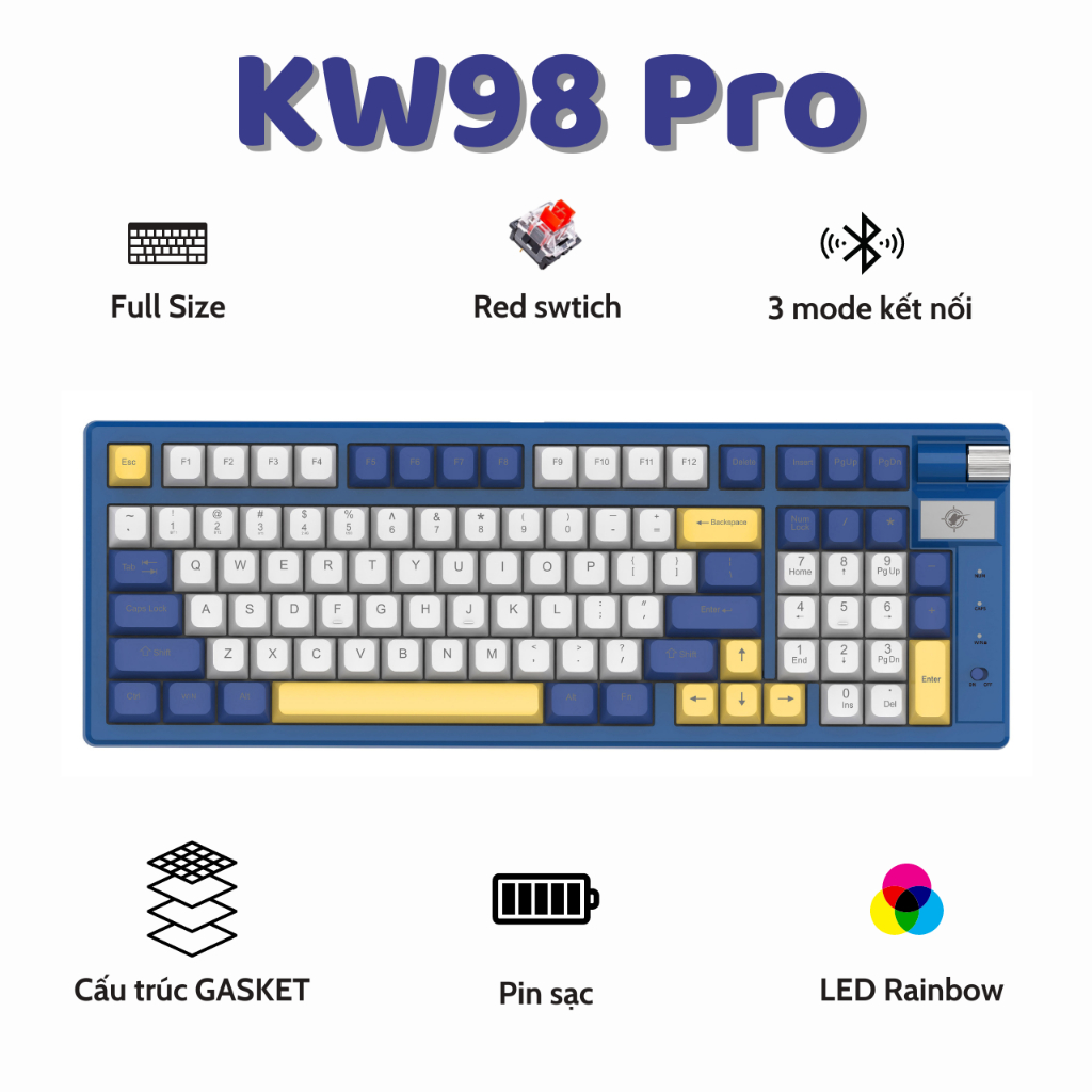 Bàn Phím Cơ Xinmeng X98 Pro Full Size Không Dây Bluetooth Led RGB ...