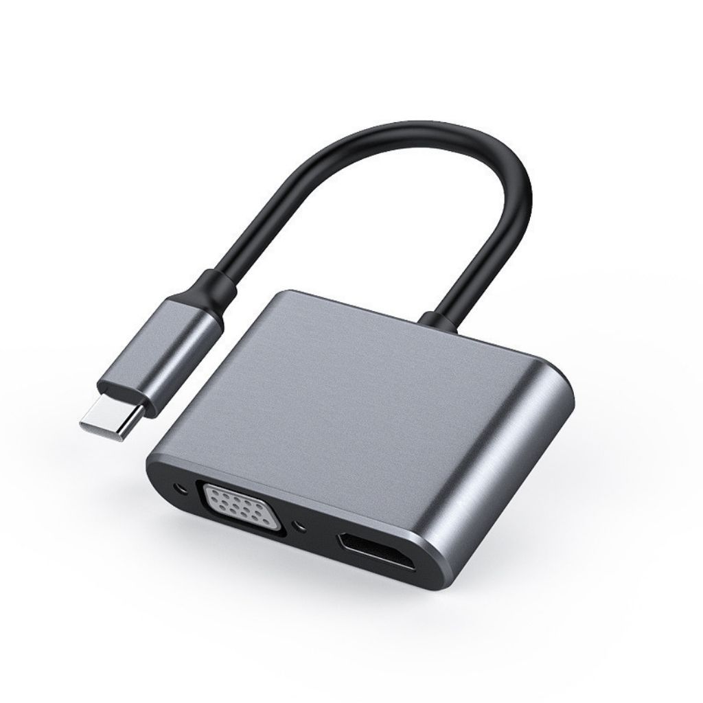 Bộ chuyển đổi Type-c to HDMI và VGA, hub typc-c 2 trong 1, vỏ nhôm cao ...