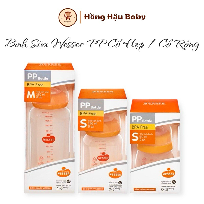 [Chính Hãng] Bình Sữa WESSER PP Kháng Khuẩn Cổ Hẹp 60ML/ 140ML/ 250ML, Cổ Rộng 180ML/260ML ...