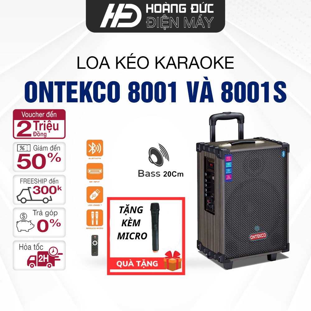 Loa kéo karaoke ONTEKCO 8001 kèm 1 micro Bass 20cm, chống hú cao cấp vỏ gỗ hàng chính hãng ...
