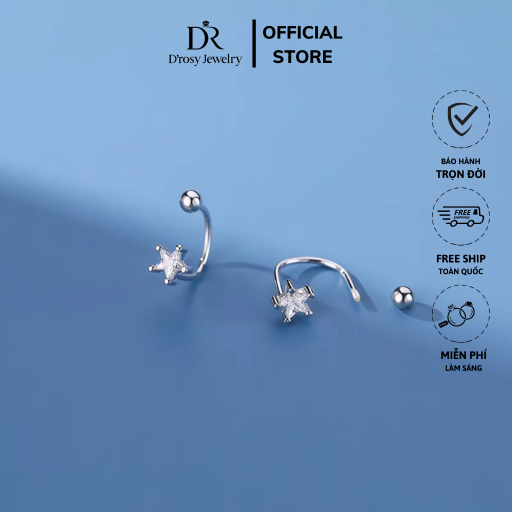 Khuyên tai bạc nữ S925 D’ROSY kiểu dáng hình ngôi sao đính đá lấp lánh chốt vặn D'ROSY JEWELRY ...