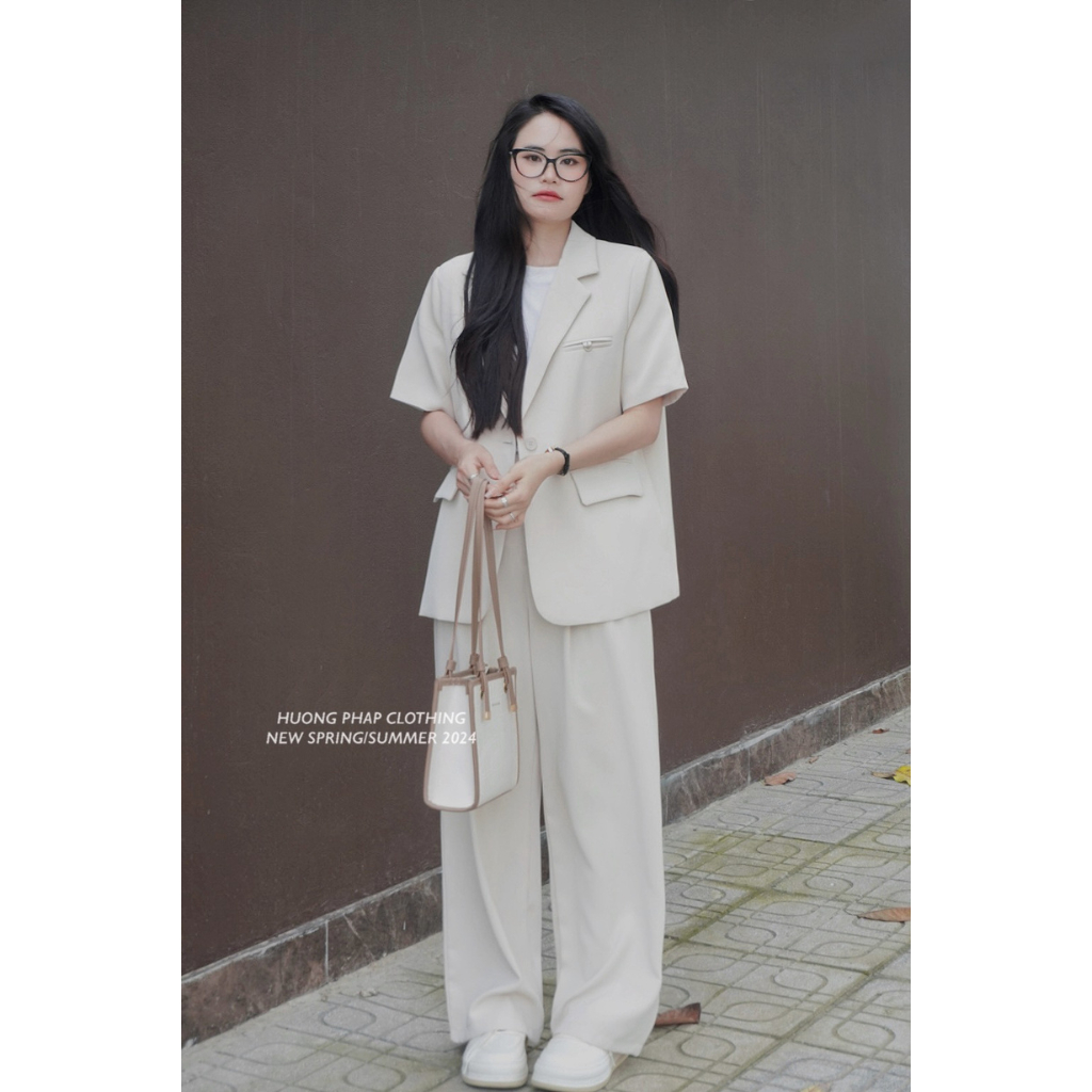 SET BLAZER VEST HÈ ÁO BLAZER MÀU TRẮNG KEM CÙNG QUẦN ỐNG XUÔNG ĐỨNG ...