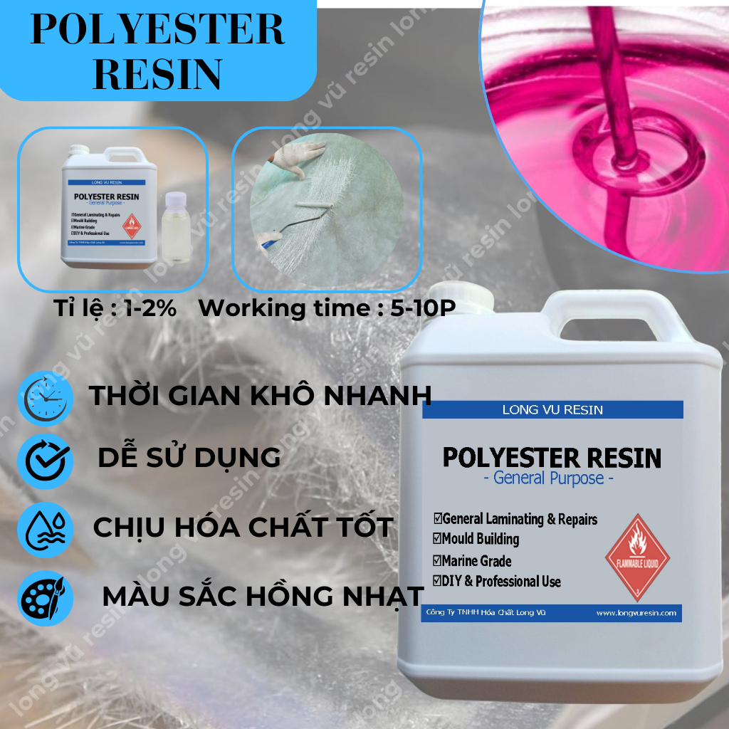 Nhựa composite - Keo Polyester resin - Keo Hồng - 1KG | Shopee Việt Nam