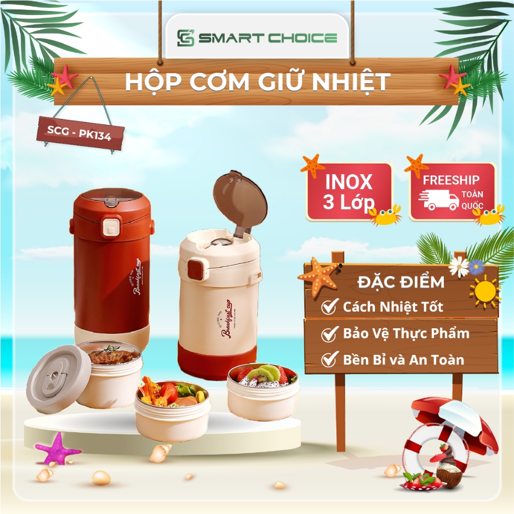Hộp Đựng Cơm Giữ Nhiệt Smartchoice SCG-PK134 Hộp Cơm Cách Nhiệt 2 Tầng, 3 Tầng Kèm Túi Quai Đeo ...