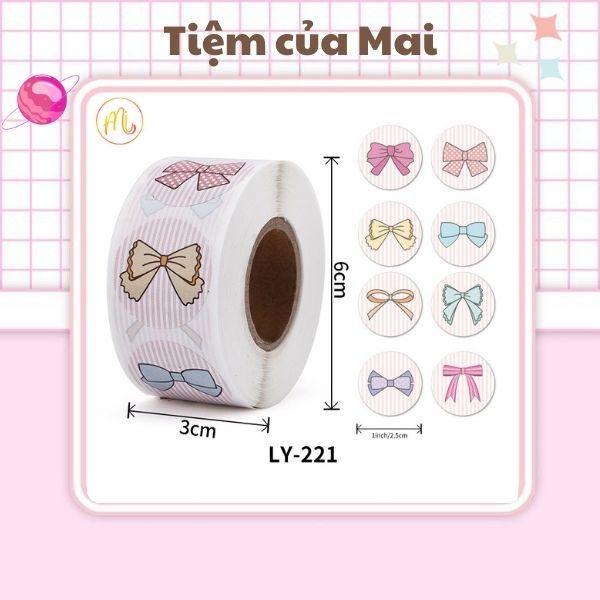 Lẻ 100 sticker hình dán nơ, đa màu sắc, basic, đơn giản dùng để dán ...