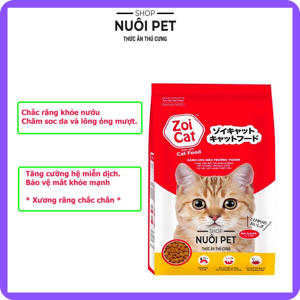 5 gói Thức ăn hạt Zoicat 1kg cho mèo trên 1 tuổi giúp xương và răng ...