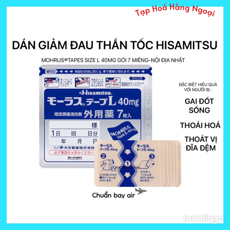 (AIR)Miếng dán giảm đau thần tốc Hiramitsu hàng nội địa NHật MOHRUS L40 MG gói 7 miếng | Shopee ...
