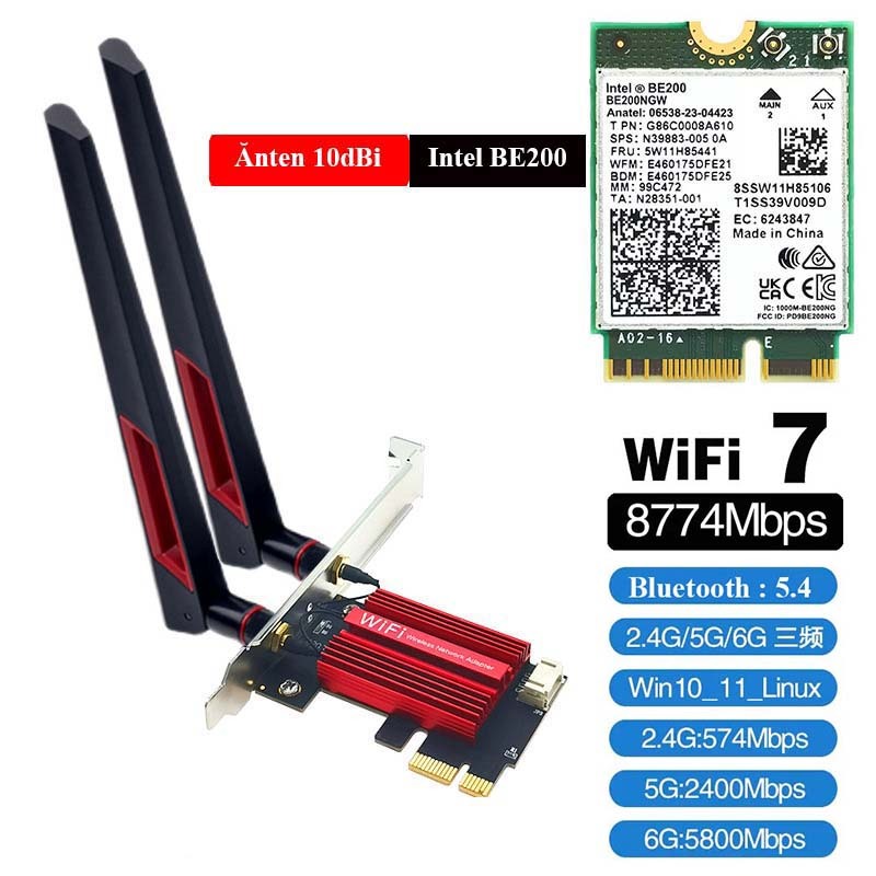 Card WIFI 6E AX210 , WIFI 7 Intel BE200 , Mediatek MT7925 tốc độ 8774Mbps tích hợp Wifi 7 và ...