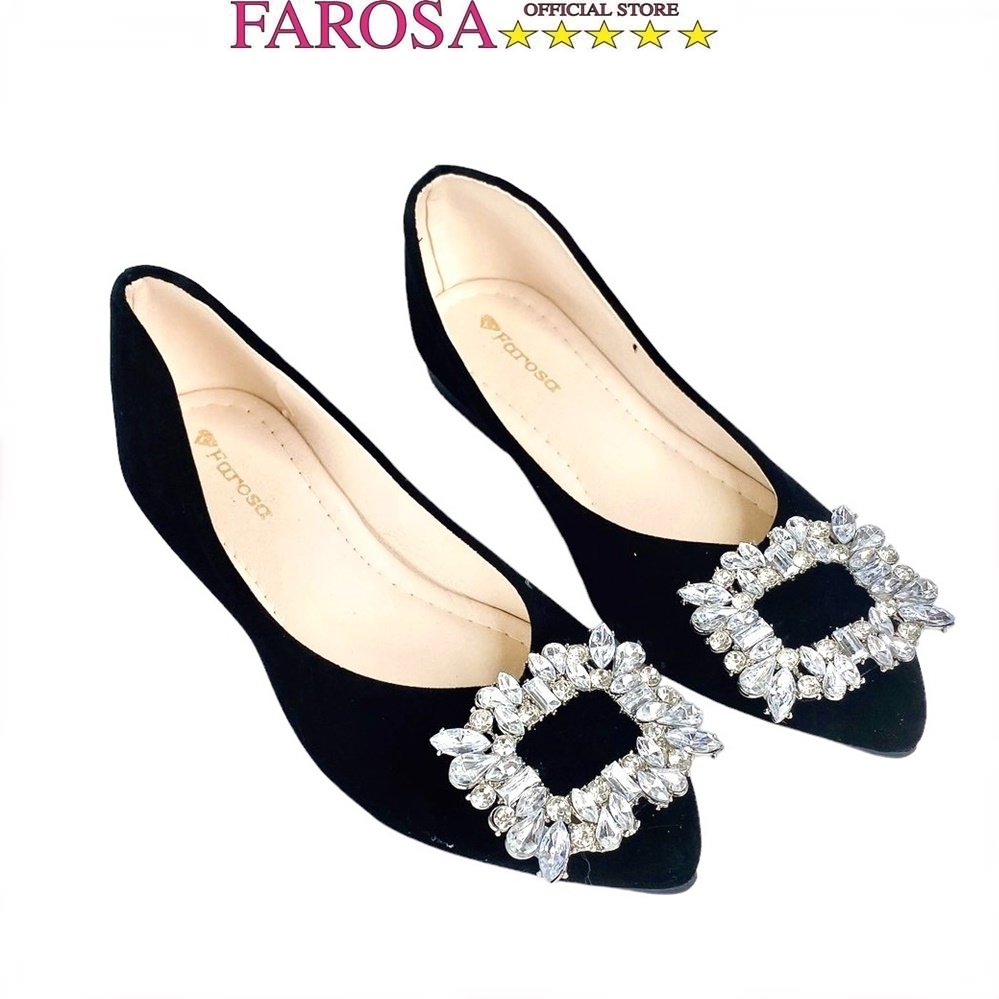 Giày hài bệt búp bê mũi nhọn nữ hoa mặt đá FAROSA - B6 giày búp bê chất ...