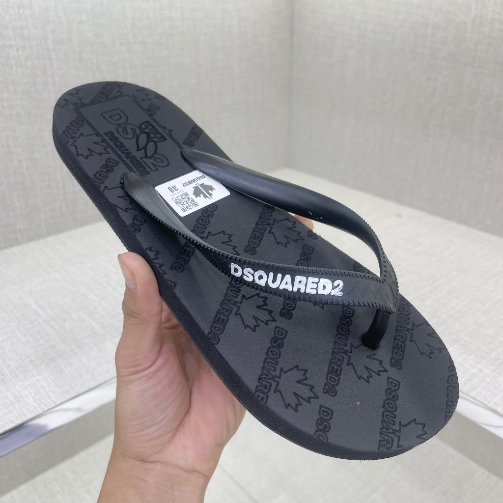 Dép tông nam nữ DSQ đế cao su ép xốp dập vân chữ lá phong monogram quai ...