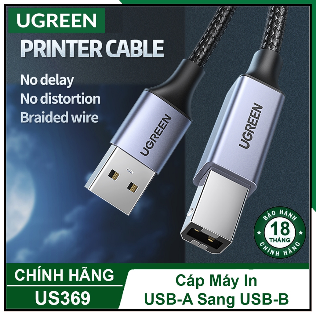 Cáp Máy In USB-A Sang USB-B Bọc Dù Cao Cấp | UGREEN US369 Chính Hãng | Shopee Việt Nam