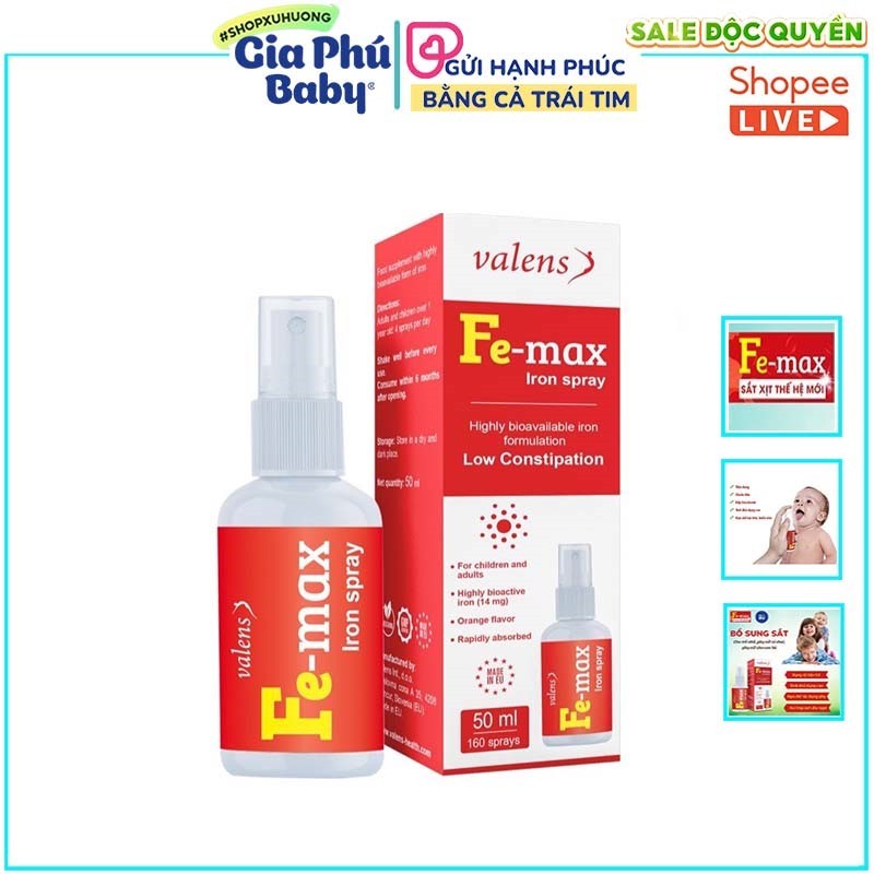 Sắt xịt Valens Fe Max - Fe-Max Iron Spray phòng ngừa thiếu máu do thiếu ...
