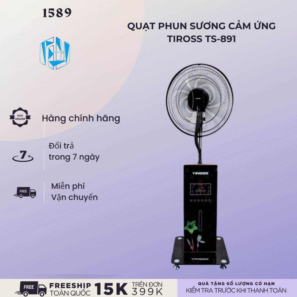 Quạt phun sương phím cảm ứng Tiross TS-891, 3 mức độ điều chỉnh chế độ phun sương, bảo hành ...