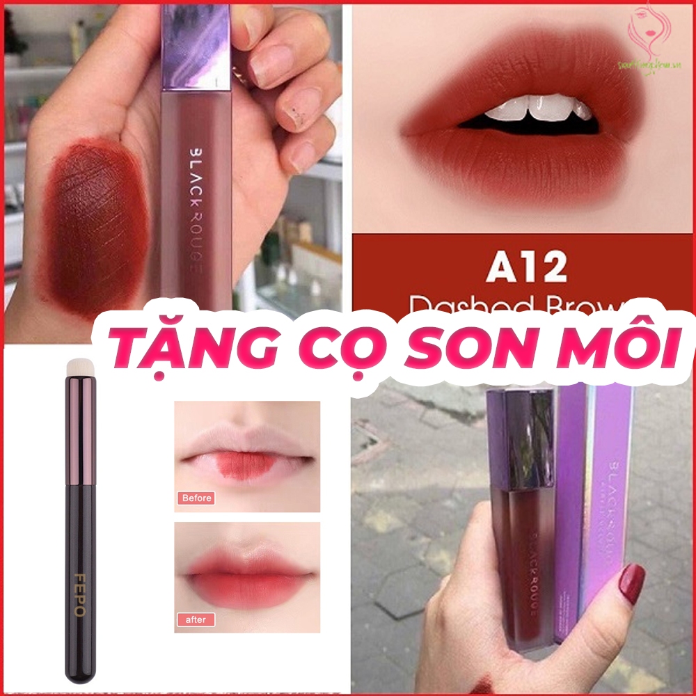 Son Black Rouge A12 Màu Nâu đỏ Gạch Lâu Trôi Tặng Kèm Cọ Tán Son Môi