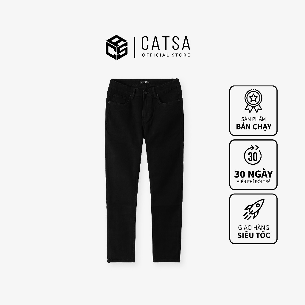 Quần jeans đen CATSA form slimfit chất liệu dày dặn thoáng mát QDL153 ...