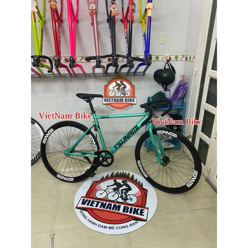 Xe đạp thể thao fixed gear & single speed tsunami xanh ngọc ( KÈM STRAP ...