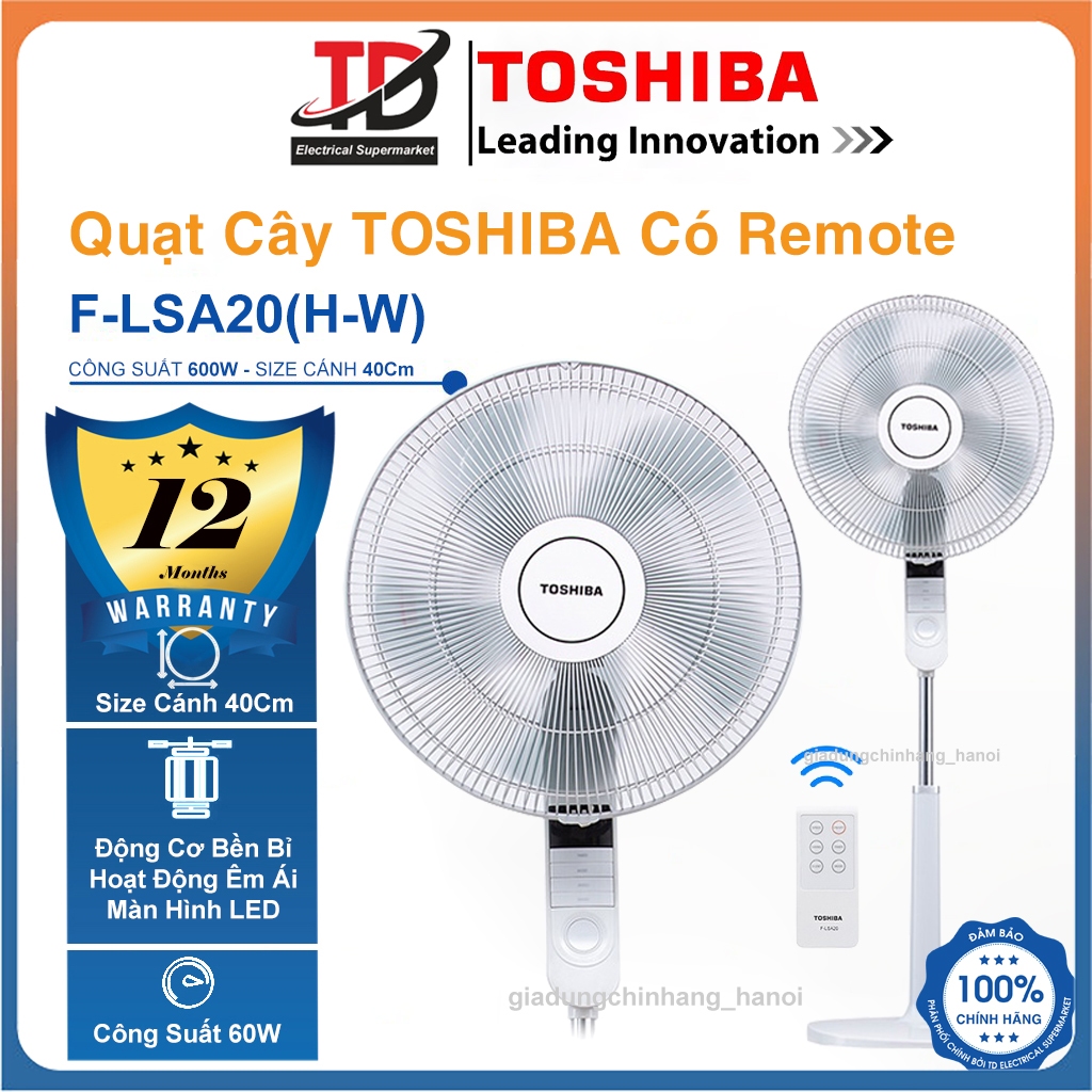 Quạt Cây Toshiba F-LSA20(H-W)VN, 5 Cánh Công Suất 60W - Điều Khiển ...