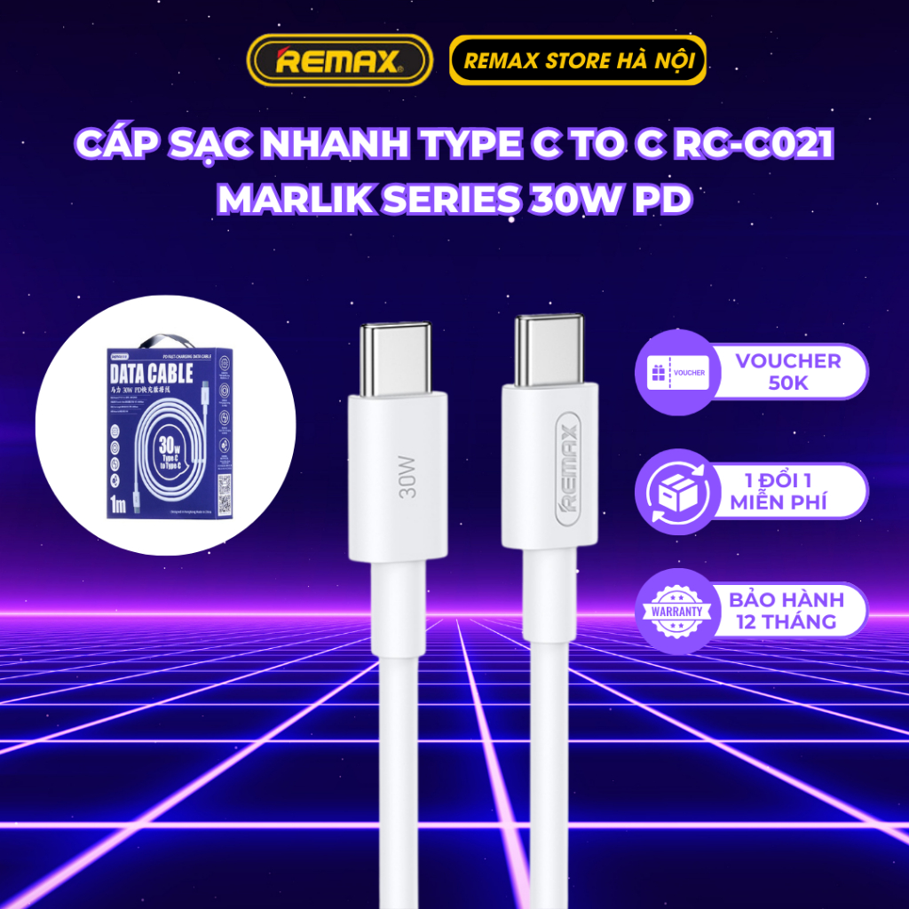 Dây cáp sạc nhanh Remax RC-C021 type C to Type C 1m/2m, hỗ trợ sạc nhanh 30W PD | Shopee Việt Nam