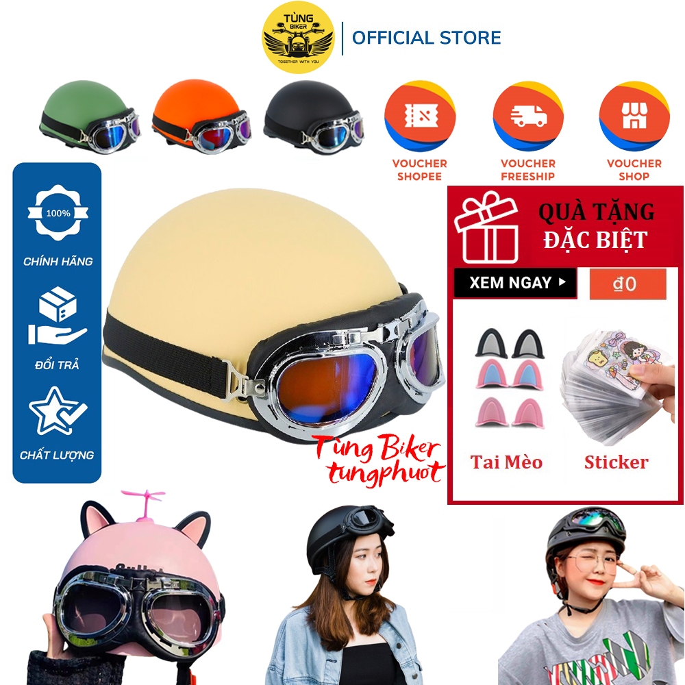 Mũ Bảo Hiểm Nửa Đầu 1/2 Cao Cấp Chính Hãng Lót Đen, Xốp Ép, Khóa Đỏ Xịn ...