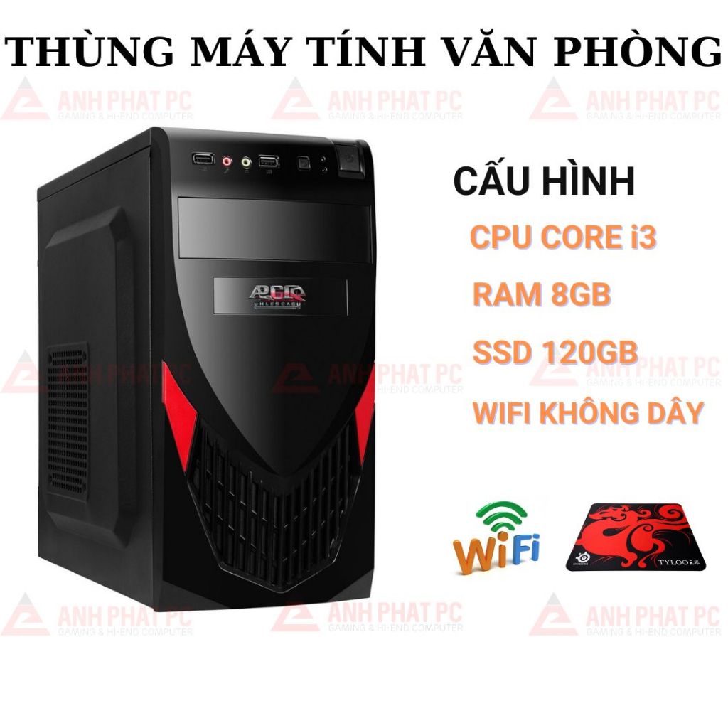Thùng CPU Core i3 Ram 8GB SSD 120GB kết nối wifi không dây bảo hành 12 ...