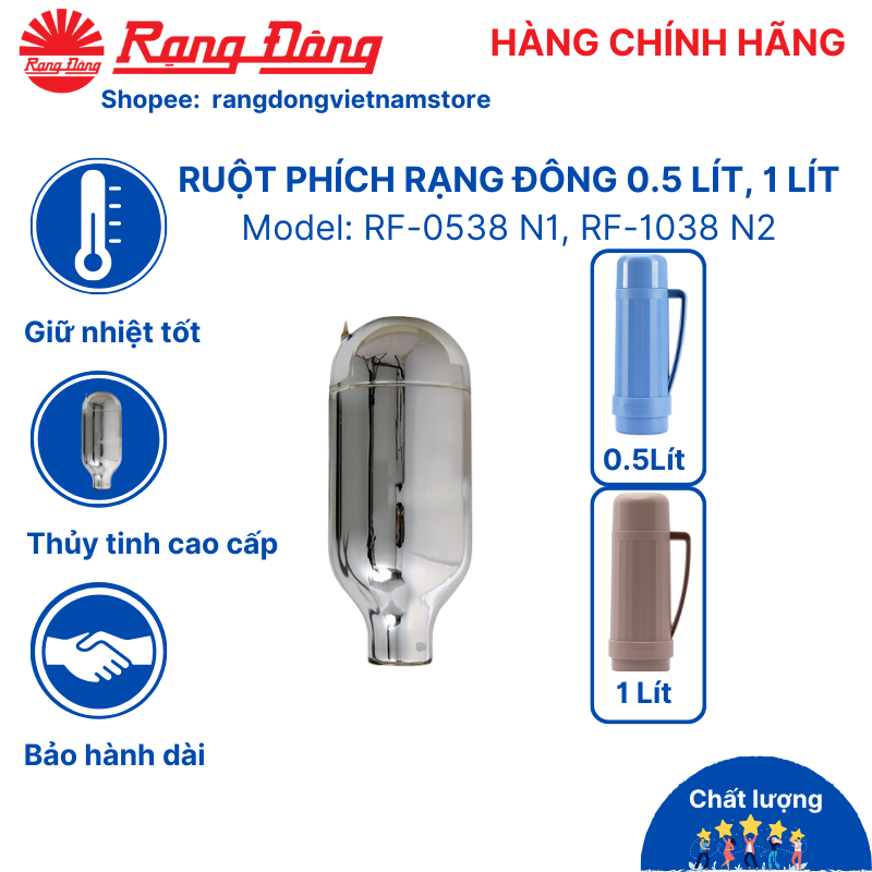 Ruột phích Rạng Đông 0,5L 1L lõi bình thủy giữ nhiệt dùng cho phích model RD0538N1 và RD1038N2 ...