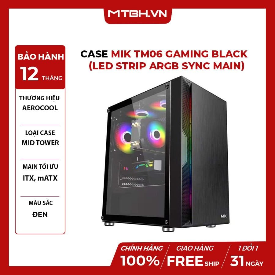 Vỏ Case Máy Tính Mik Tm06 Gaming Black (Led Strip ArGB Sync Main) | Shopee Việt Nam