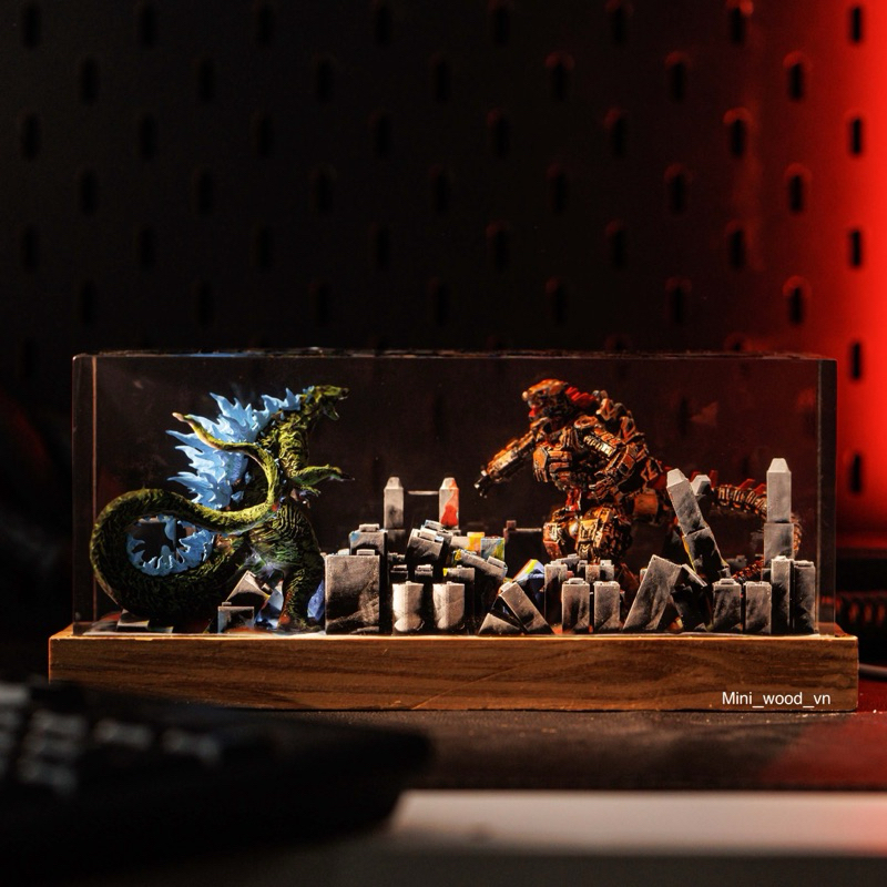Đèn gỗ resin epoxy Godzilla vs Kong.Lamp resin epoxy Godzilla vs King ...