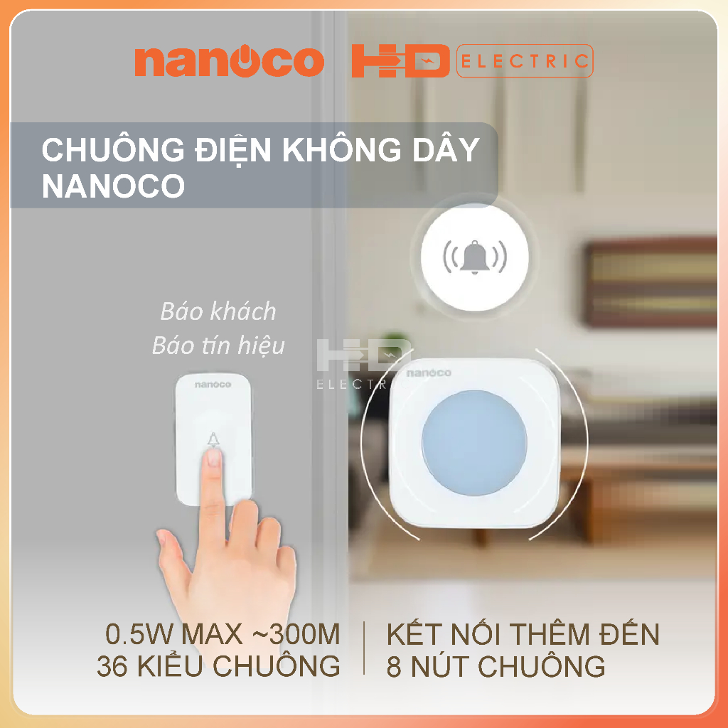 Chuông điện không dây Nanoco ND156 ND157 0.5W báo khách đến và gọi ...