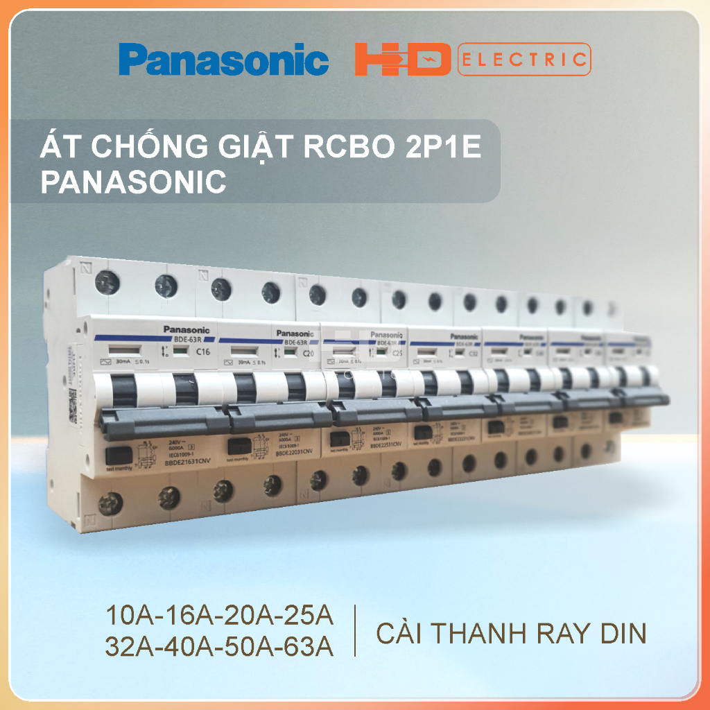 Át chống giật RCBO Panasonic 16A 20A 25A 32A 40A 50A 63A 6kA bảo vệ quá ...