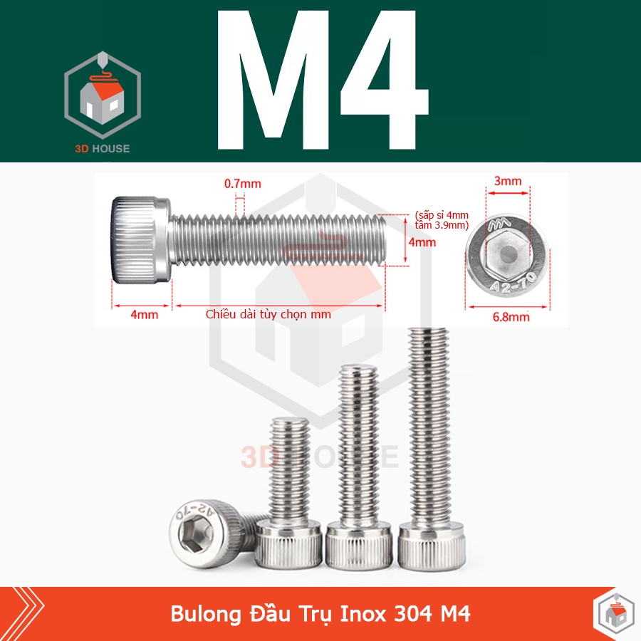 Ốc - Bulong Lục Giác Inox 304 M4 (4mm) - Dùng lục lăng 3 | Shopee Việt Nam