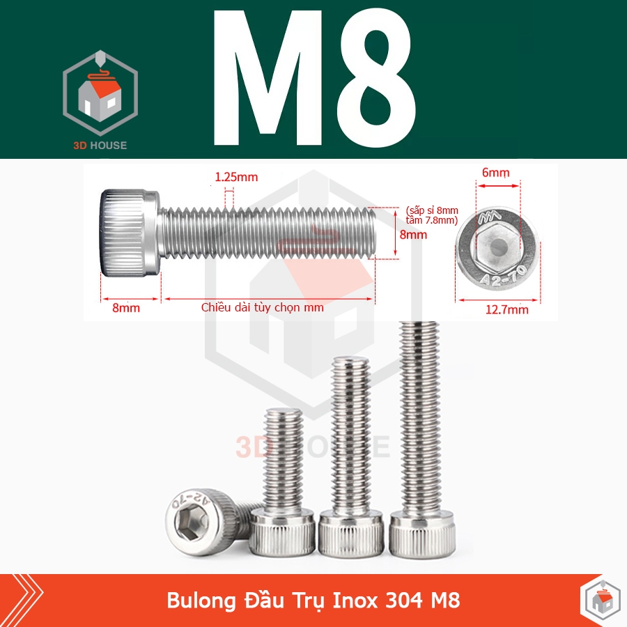 Ốc - Bulong Lục Giác Inox 304 M8 (8mm) - Sử Dụng Lục Lăng 6 | Shopee Việt Nam