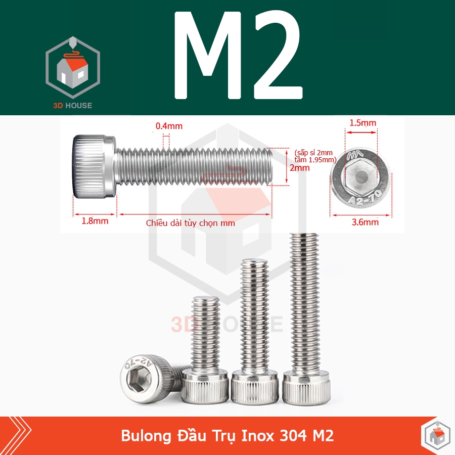 Ốc - Bulong Lục Giác Inox 304 M2 (2mm) - Dùng Lục Lăng 1.5 | Shopee ...
