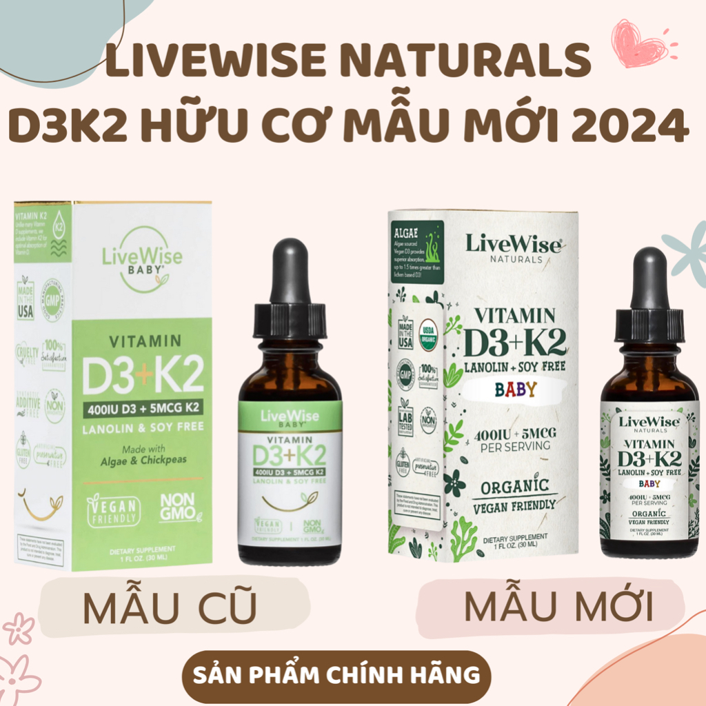 Vitamin D3K2 Sunday / D3K2 organic Livewise/ DHA Omega3/ D3 Baby 1000IU ...