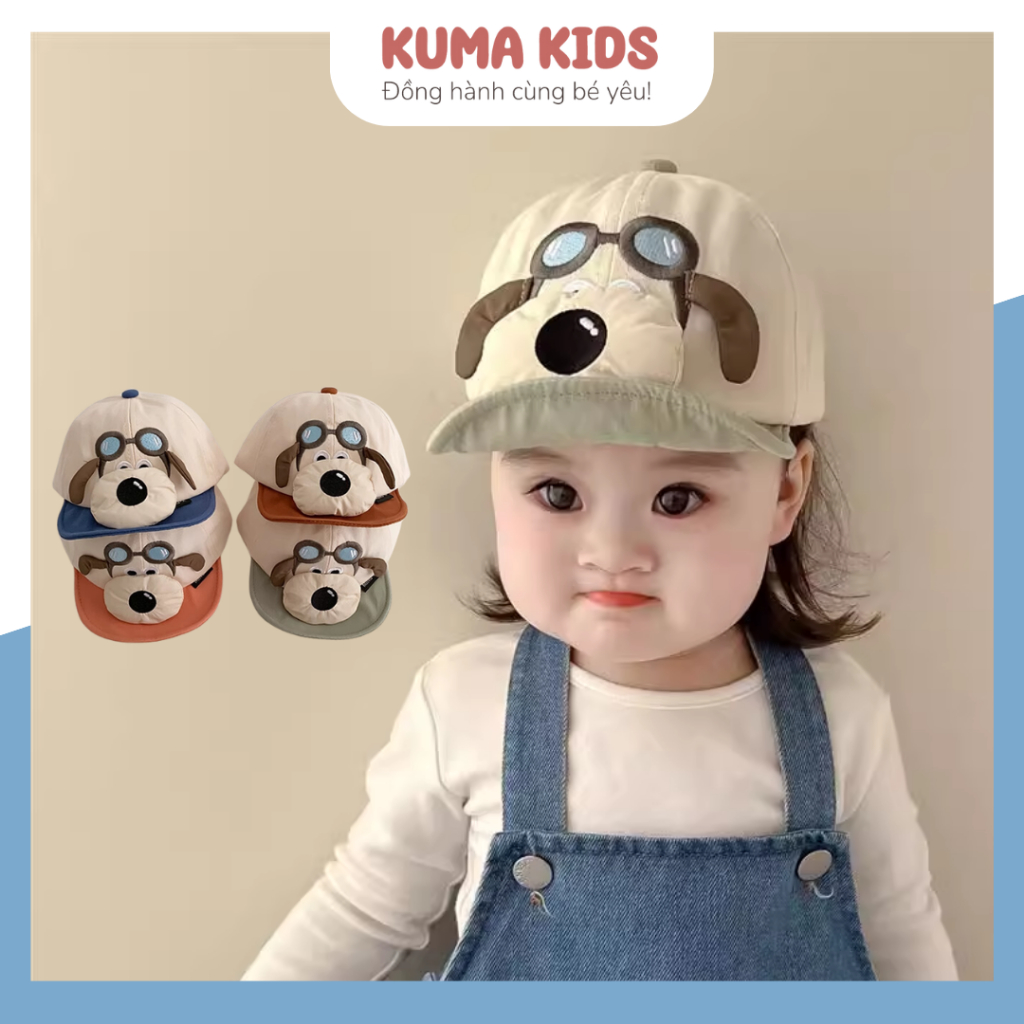 Mũ lưỡi trai cho bé trai bé gái nón cún con đeo kính Kuma Kids, mũ chống nắng cho bé sơ sinh ...