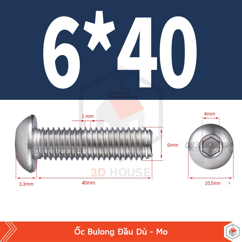 Ốc - Bulong Lục Giác Inox 304 M6 Đầu Dù - Dùng Lục Lăng 4 (10con) | Shopee Việt Nam