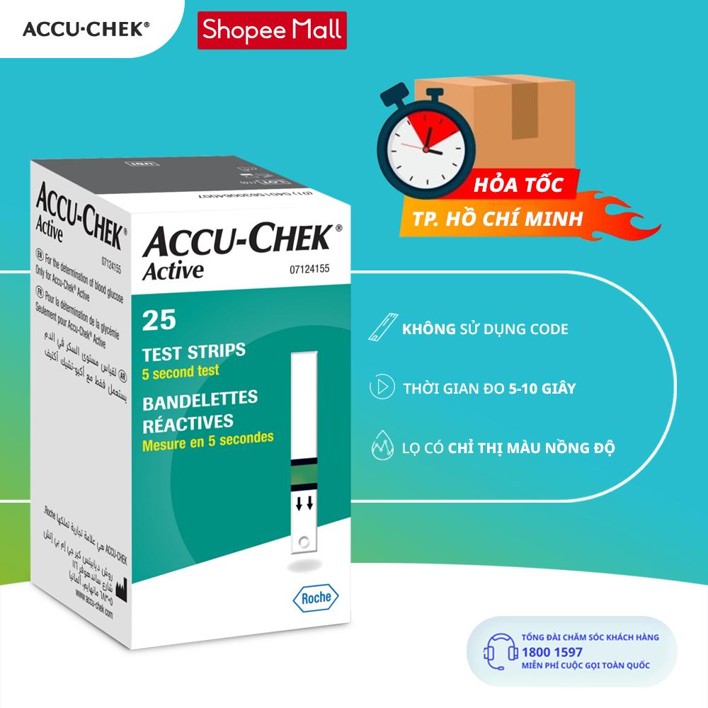 Hộp 25 Que Thử Đường Huyết ACCU-CHEK Active Dùng Cho Máy Đo Đường Huyết ...
